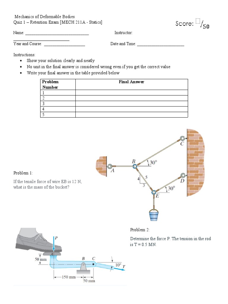 MECH 224 - Quiz 1 - Prelim | PDF