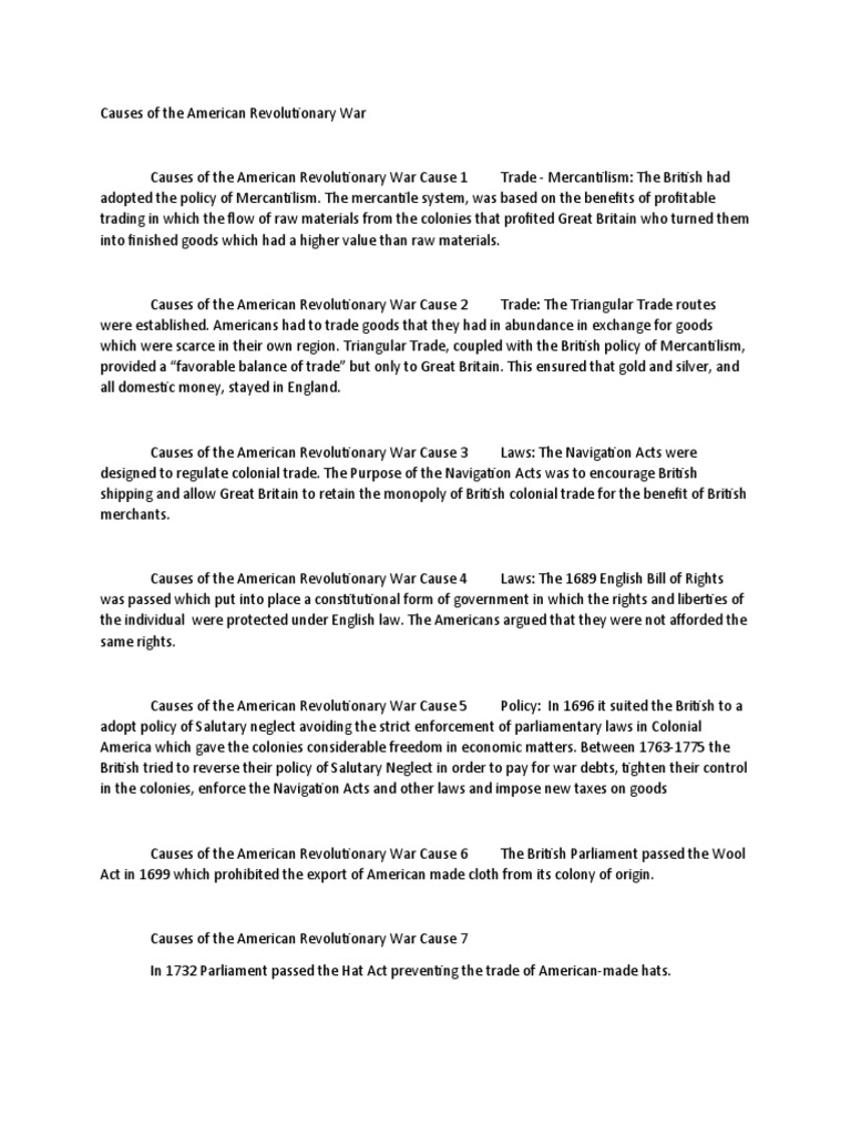 Causes of The American Revolutionary War | PDF | American Revolutionary ...