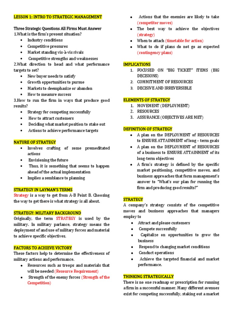 Strategic Management Basics | PDF | Strategic Management | Competitive Advantage