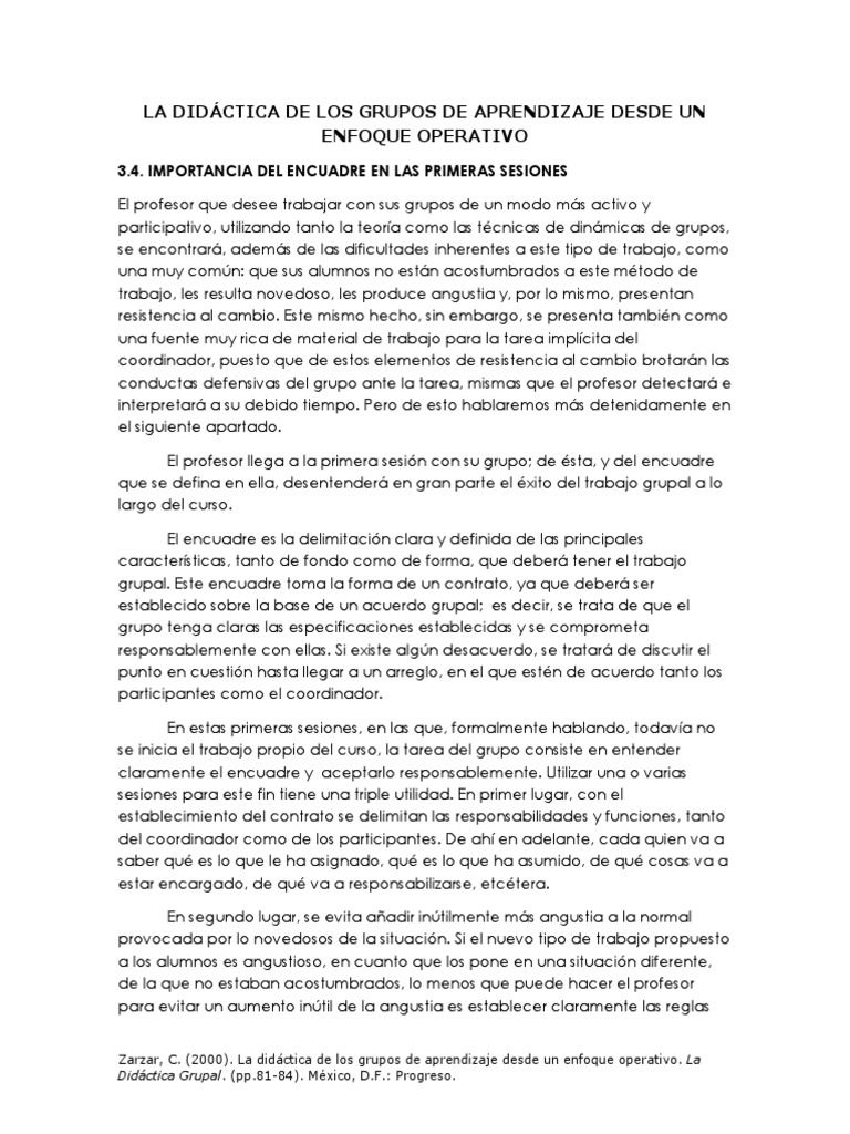 La Didáctica de Los Grupos de Aprendizaje Desde Un Enfoque Operativo ...