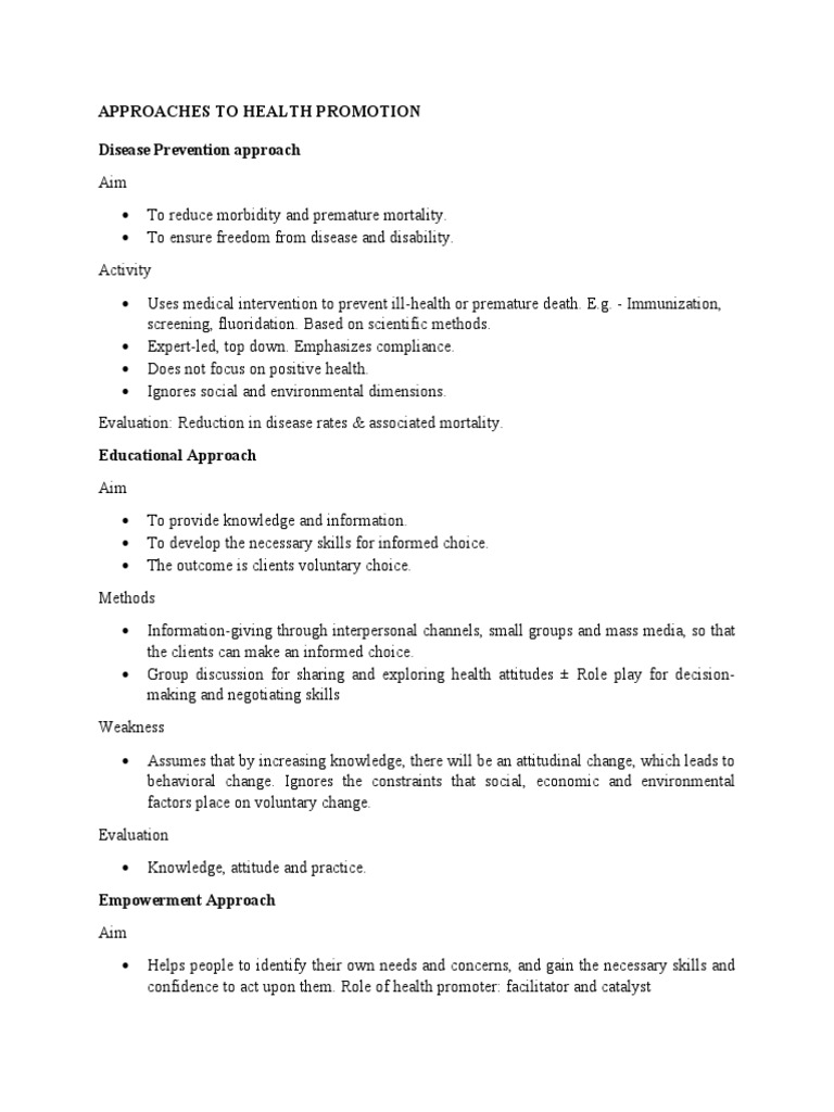 Approaches To Health Promotion | PDF | Empowerment | Evaluation