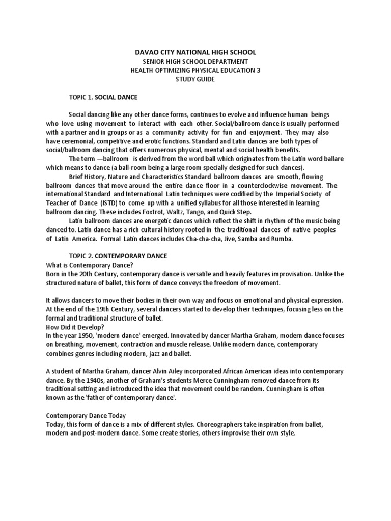 Hope 3 Study Guide | PDF | Ballroom Dance | Dances