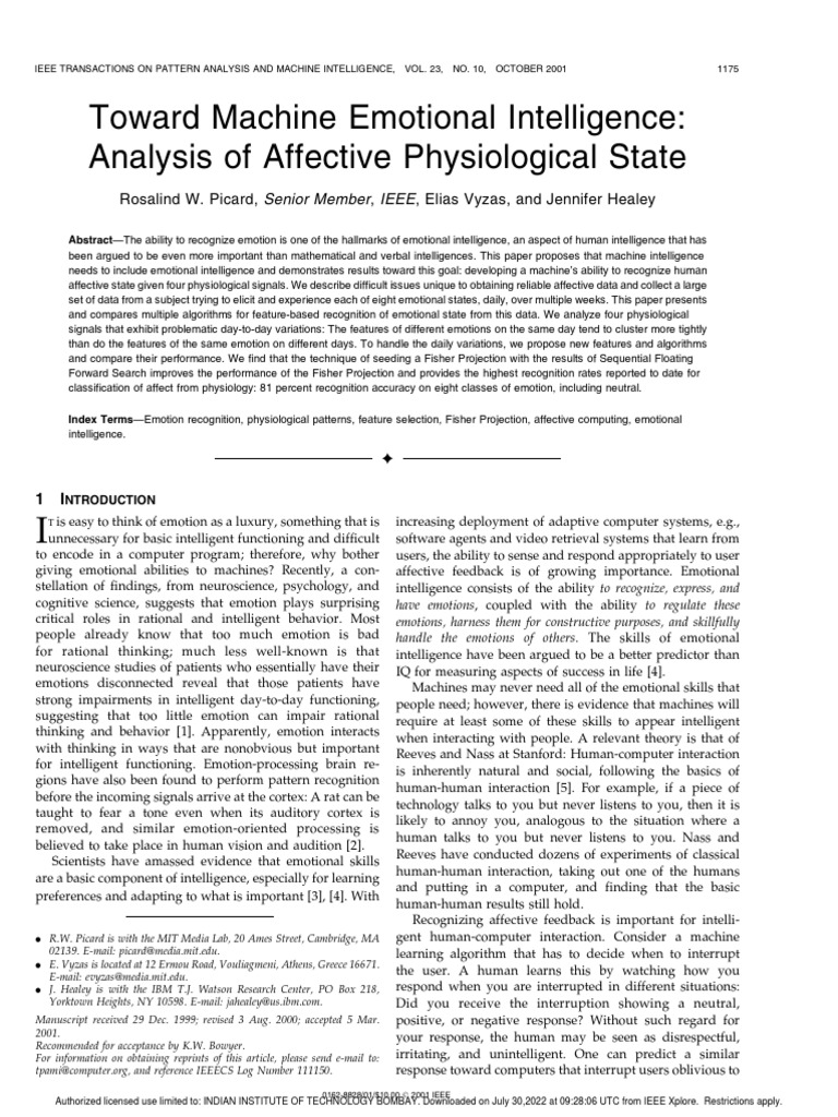 Toward Machine Emotional Intelligence Analysis of Affective ...