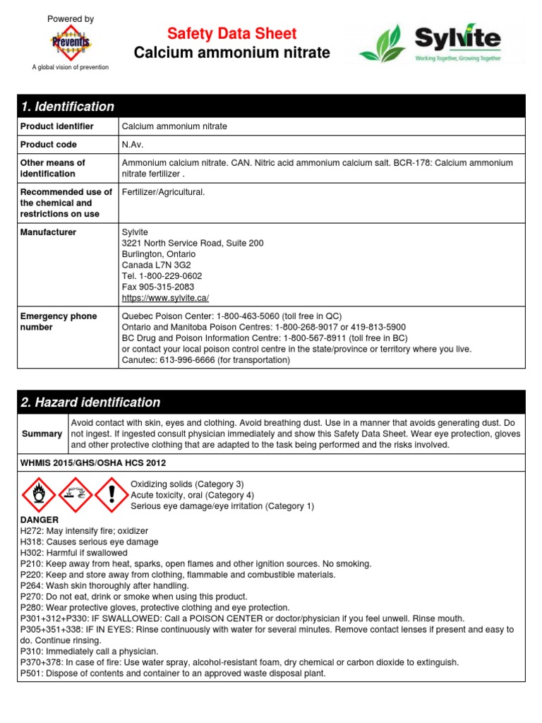 Calcium Ammonium Nitrate | PDF | Firefighting | Dangerous Goods