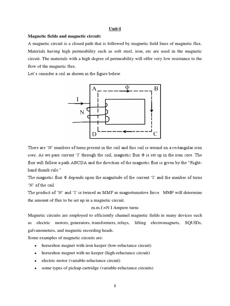 Unit I (Magnetic Field and Circuits - Electromagnetic Force and Torque) | PDF | Inductor ...