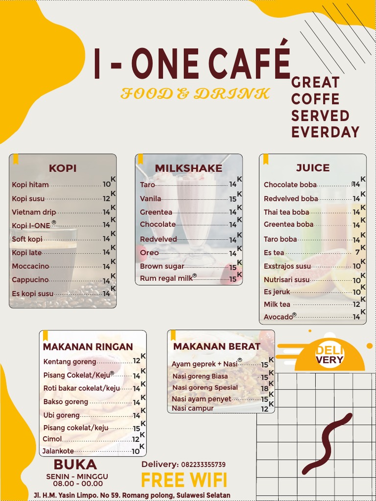Daftar Menu I One Cafe | PDF | Drink | Foods