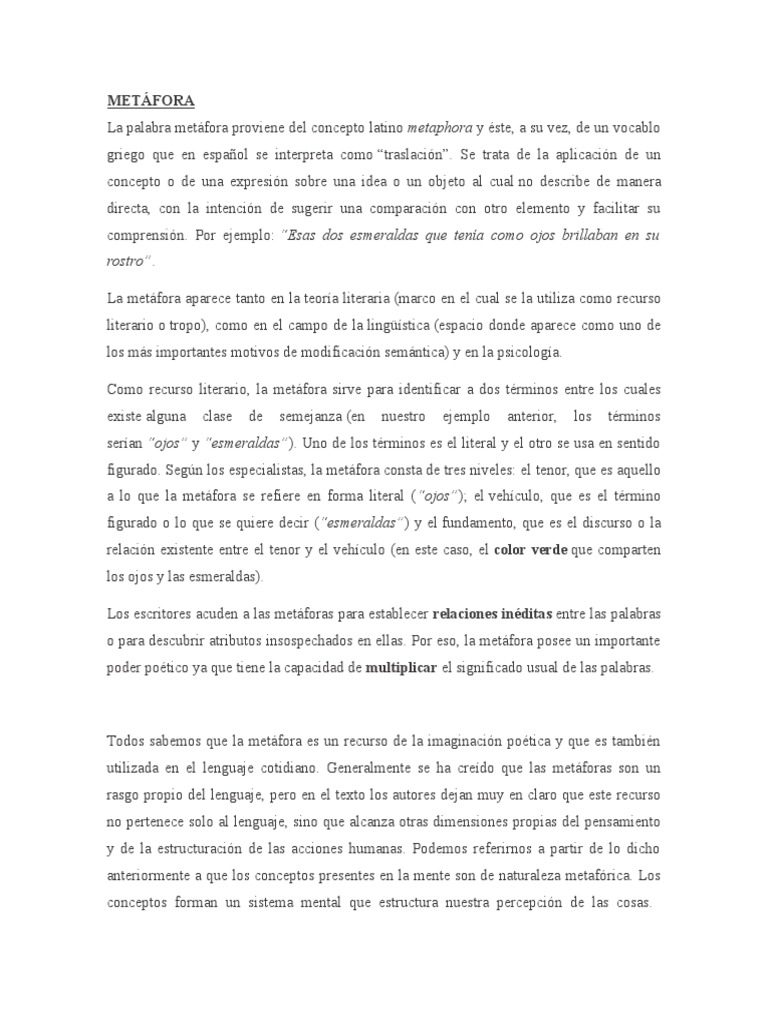 METÁFORA | PDF | Metáfora | Pensamiento