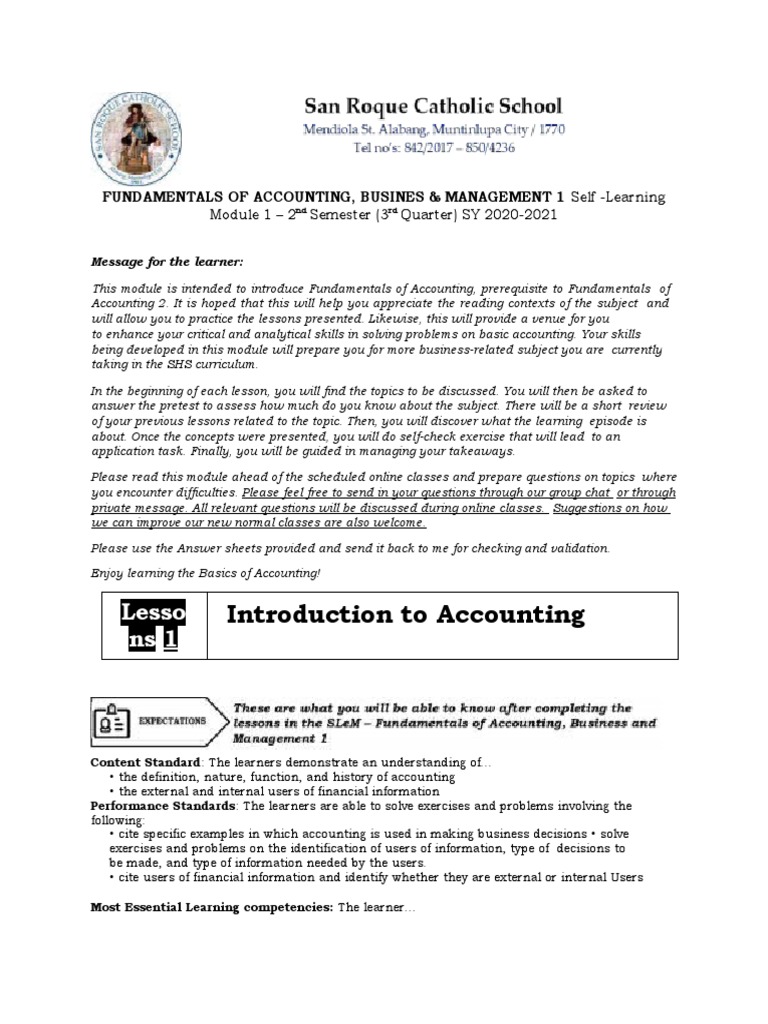 FABM Q3 L1. SLeM 1 - Introduction | PDF | Accounting | Revenue