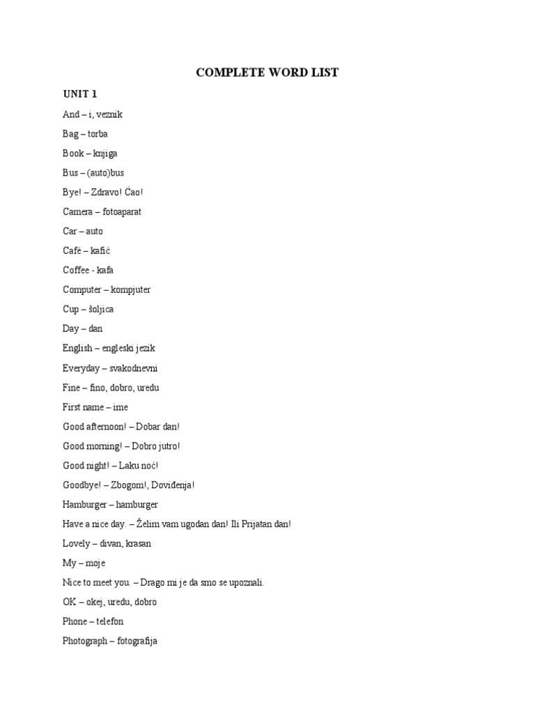 A1 Complete Vocabulary | PDF