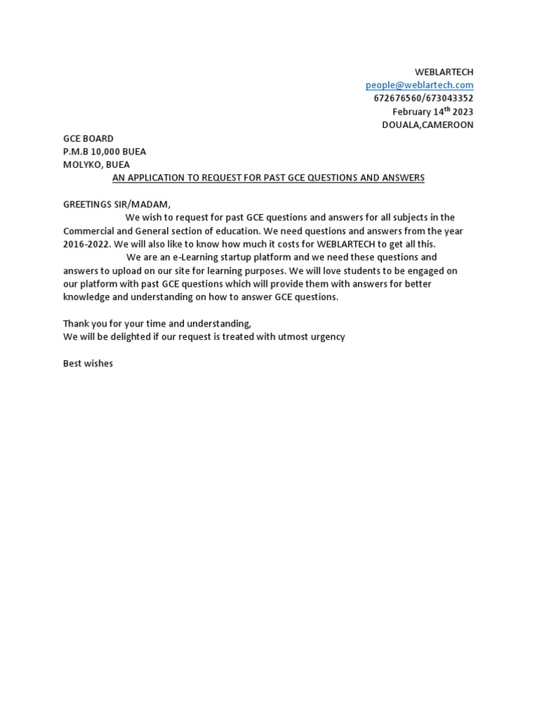 Request for GCE Past Questions PDF | PDF