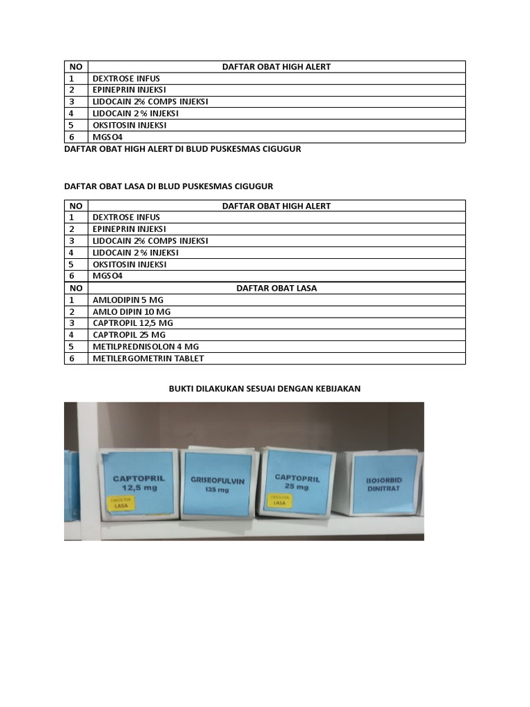 Bukti Dan Daftar Obat High Alert | PDF