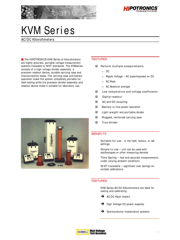 Hipotronics KVM100 Specifications 1017D | PDF | Calibration | Metrology