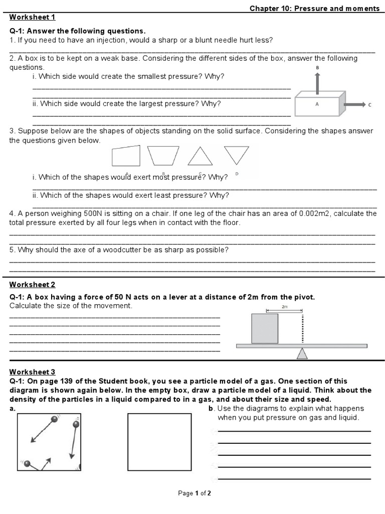 Pressure and Moments Worksheet | PDF | Pressure | Gases