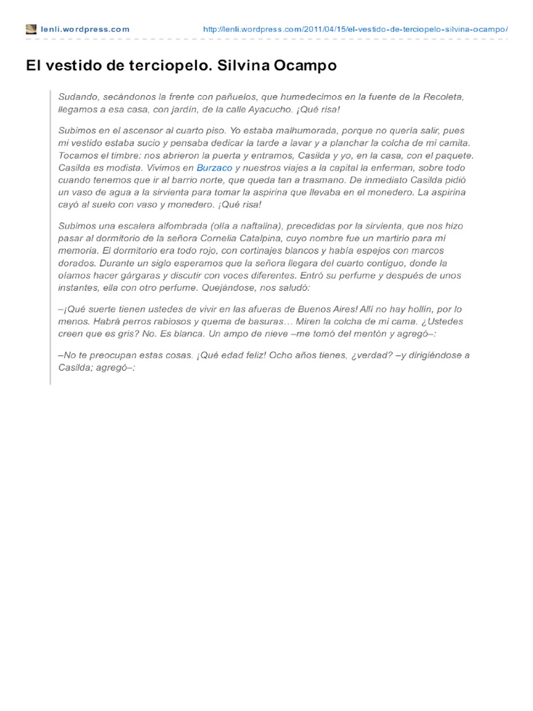El Vestido de Terciopelo, Silvina Ocampo | PDF