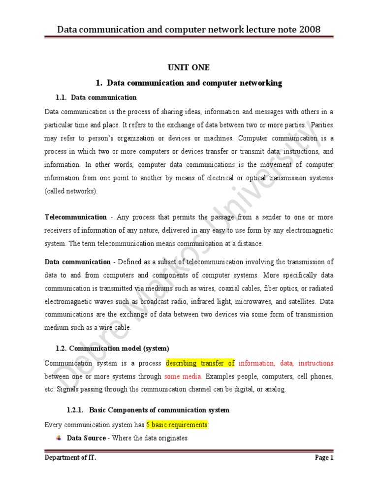 Unit 1 Pdf Computer Network Network Topology