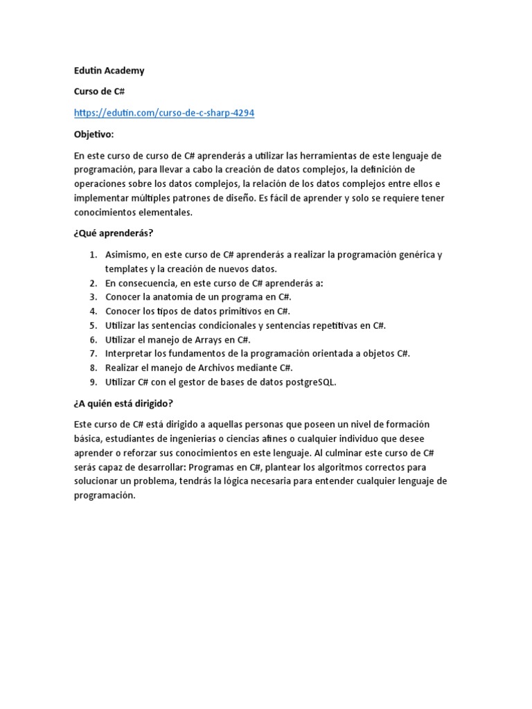 Edutin Academy Curso de C# | PDF