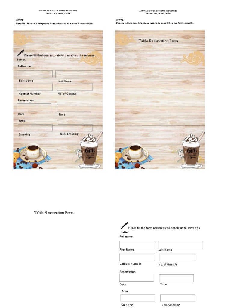 Table Reservation Form Instructions | PDF