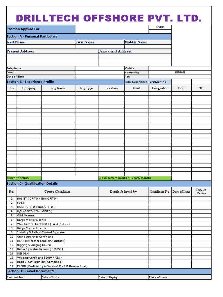 Drilltech Offshore - Rig-Crew - CV | PDF | Water Transport | Safety