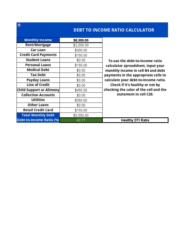 Debt-to-Income Ratio Calculator Tool | PDF | Debt | Credit Card