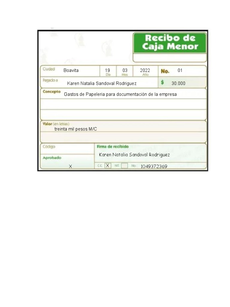 Como Llenar Un Recibo De Caja Menor
