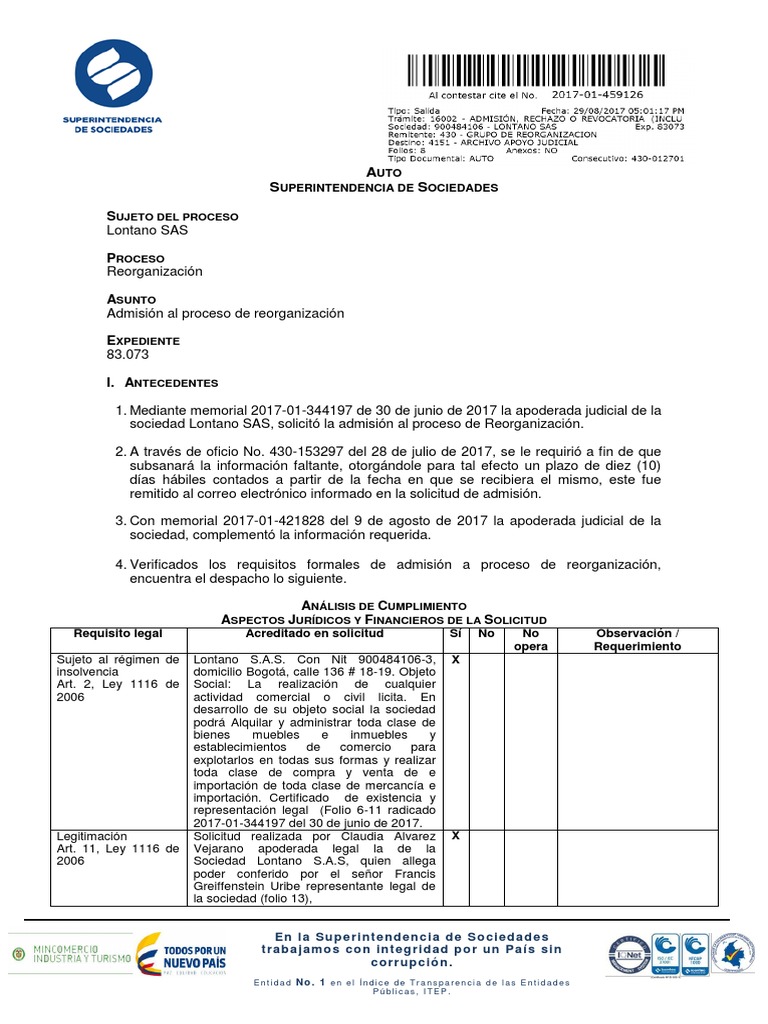 Auto Admisorio Ejemplo | PDF | Contabilidad | Negocios económicos