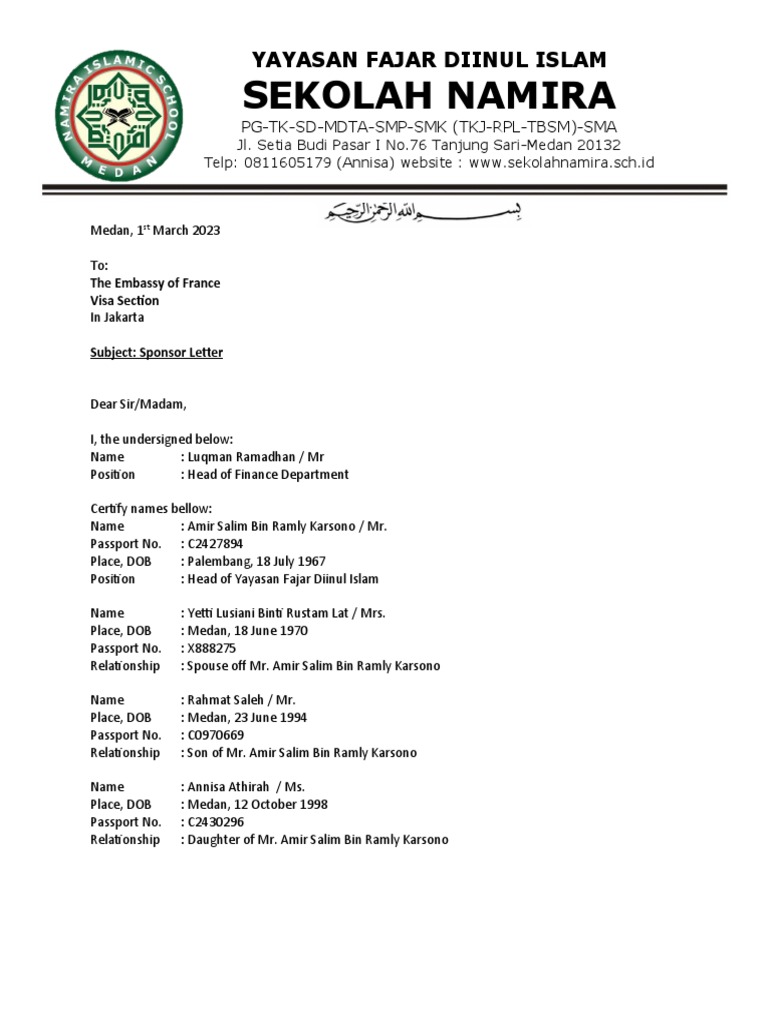 Sponsor Letter Yayasan - MR Amir | PDF