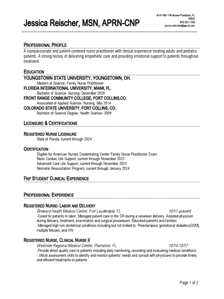 Jessica Reischer Resume | PDF | Nursing | Nurse Practitioner