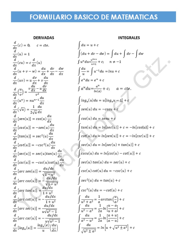 Formulario Basico de Matematicas11 | PDF