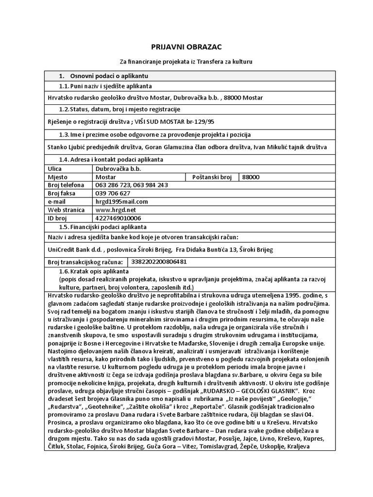 Prijavni Obrazac Za Kulturu-Najnov | PDF