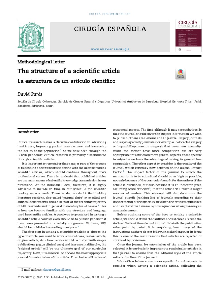 The Structure of A Scientific Article | PDF | Academic Journal | Citation