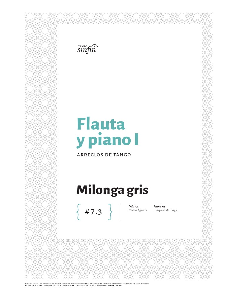 7.3 Milonga Gris Flauta y Piano I Exequiel Mantega | PDF | Musica Tango | El Choclo