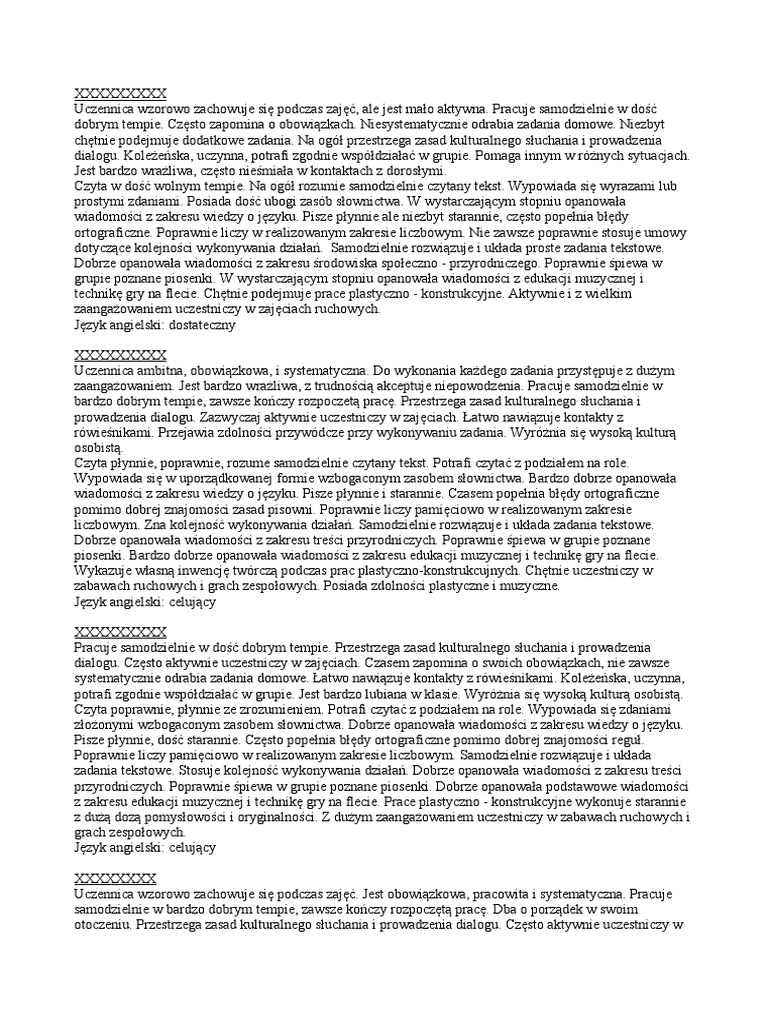 Ocena Opisowa Kl.3 | PDF