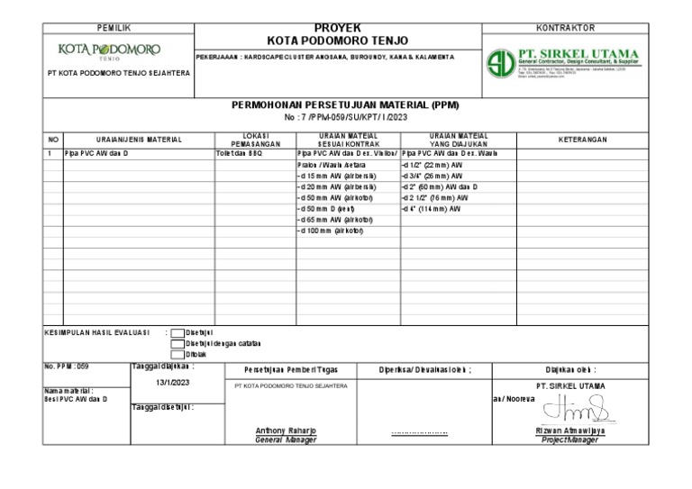 PPM Pipa Air Bersih, Air Kotor, Vent BLM Lampiran | PDF