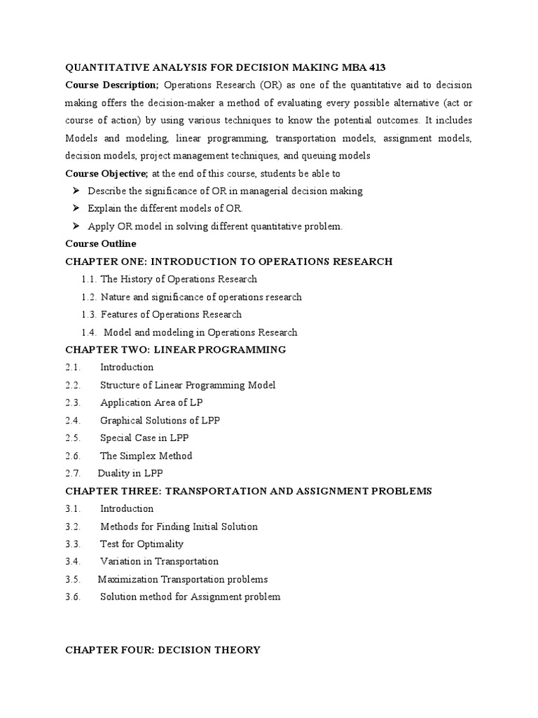Course Outline | PDF | Linear Programming | Decision Making