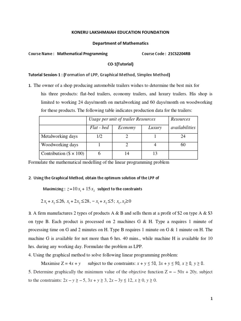Linear Programming Problem Formulation | PDF