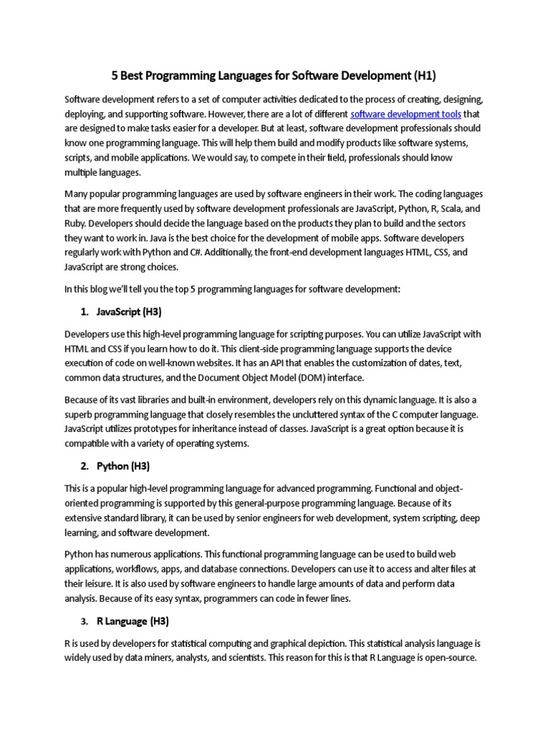 5 Best Programming Languages For Software Development Pdf Computer Programming R