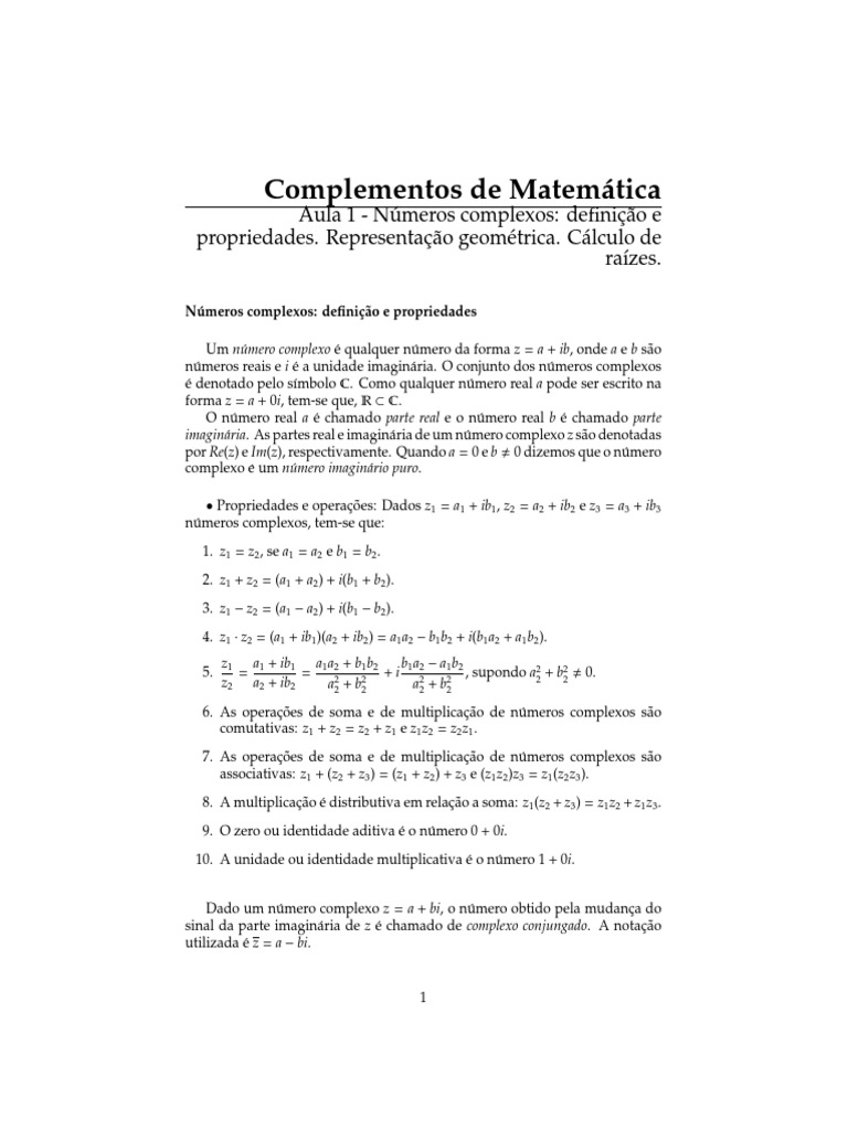 Aula 1 - CM | PDF | Número complexo | Álgebra abstrata