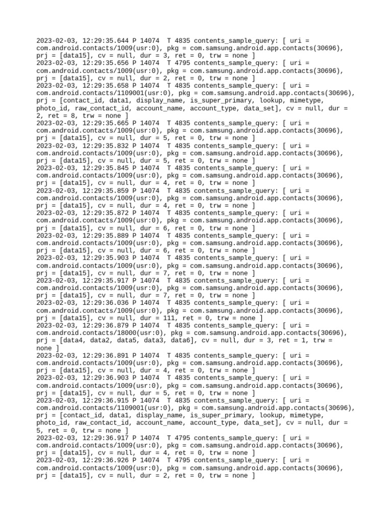 Samsung Contacts Query Log 2023 | PDF | Software | Computer Science