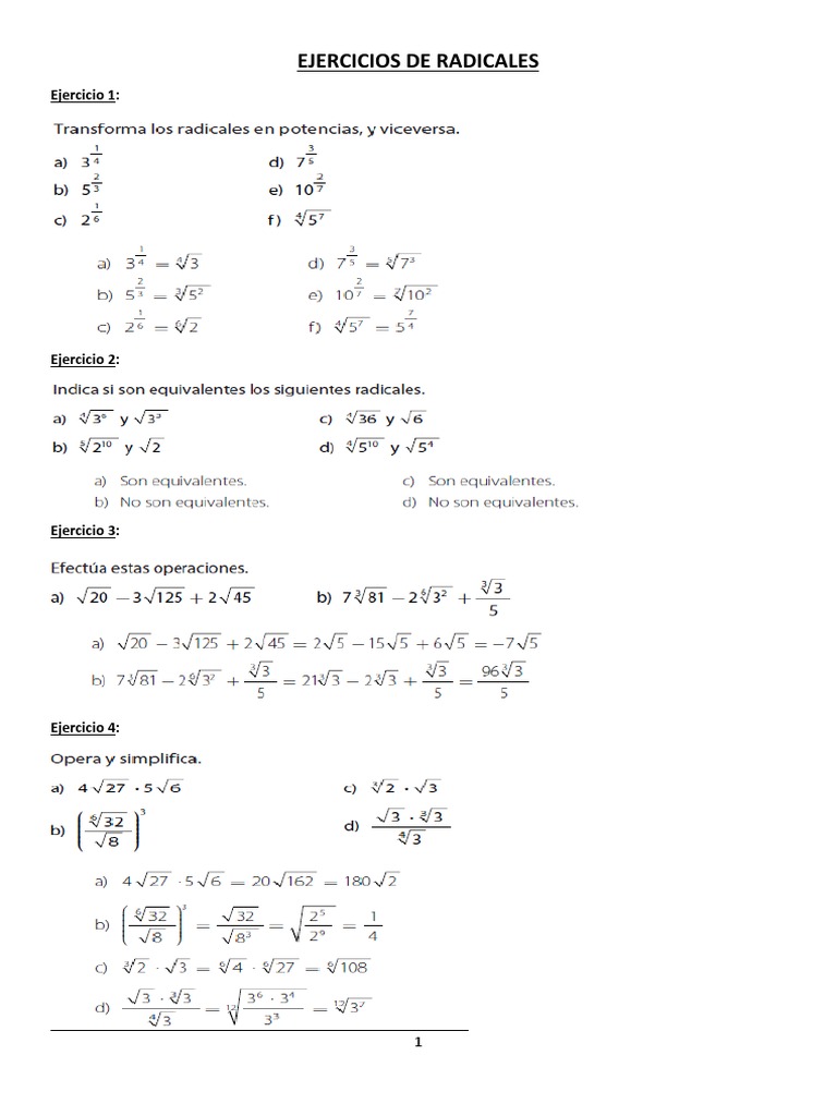Ejercicios de Radicales para Practicar | PDF