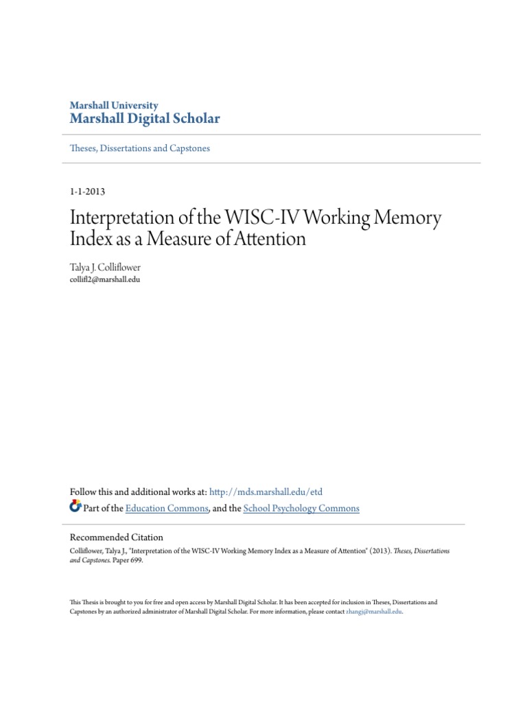 Interpretation of The WISC-IV Working Memory Index As A Measure | PDF | Wechsler Adult ...