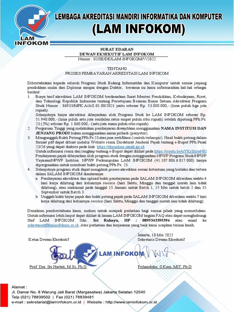 Proses Pembayaran Akreditasi LAM INFOKOM | PDF