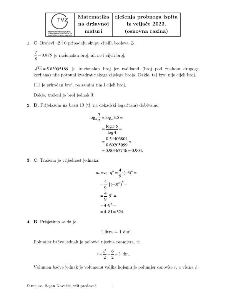 Matb - Veljaca 2023 - Rjesenja | PDF
