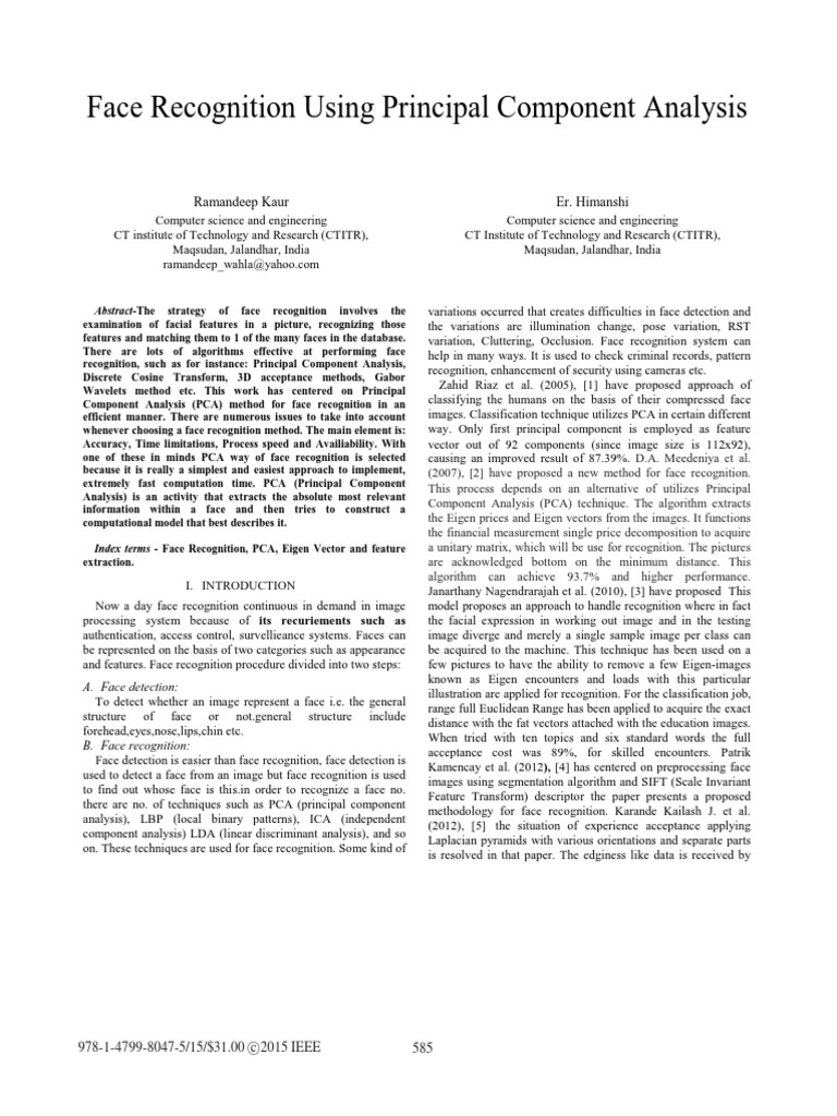 Face Recognition Using PCA | PDF | Principal Component Analysis ...