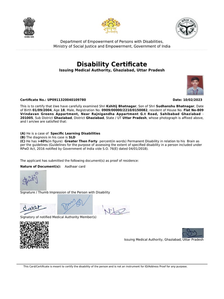 Disability Certificate | PDF