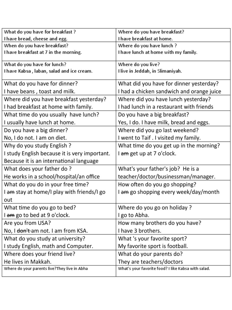 More Speaking Practice | PDF | Lunch | Cuisine