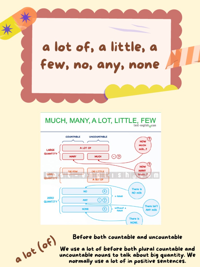 A Lot Of, A Little, A Few, No, Any, None | PDF