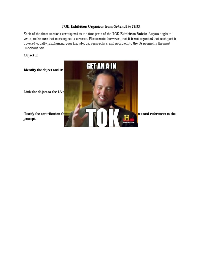 TOK Exhibition Organizer - Get An A in TOK | PDF