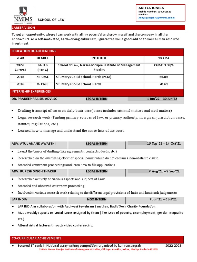 CV - Aditya | PDF | Justice | Crime & Violence