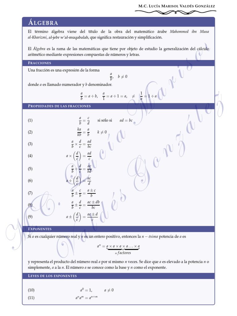 Formulario Álgebra Básica | PDF