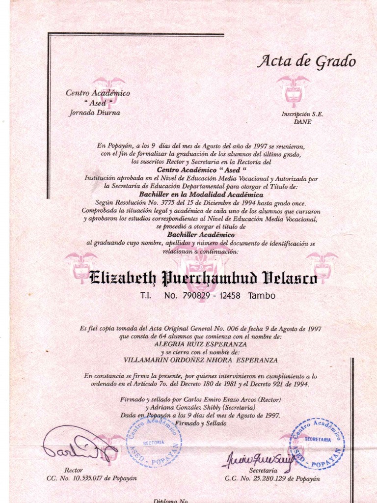 Acta de Grado Elizabeth Credencial | PDF